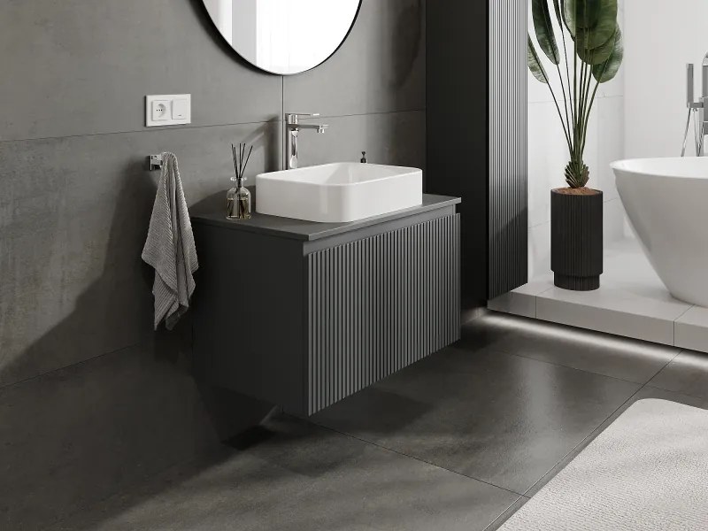 Mexen Rivel, koupelnová skříňka 80 cm, 1 zásuvka, drážkovaná, grafitová matná, 91A20-08047-1-BF66
