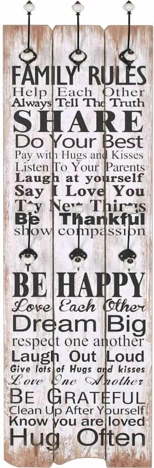 Nástěnný věšák na kabáty FAMILY RULES s 6 háčky 120 x 40 cm 245854