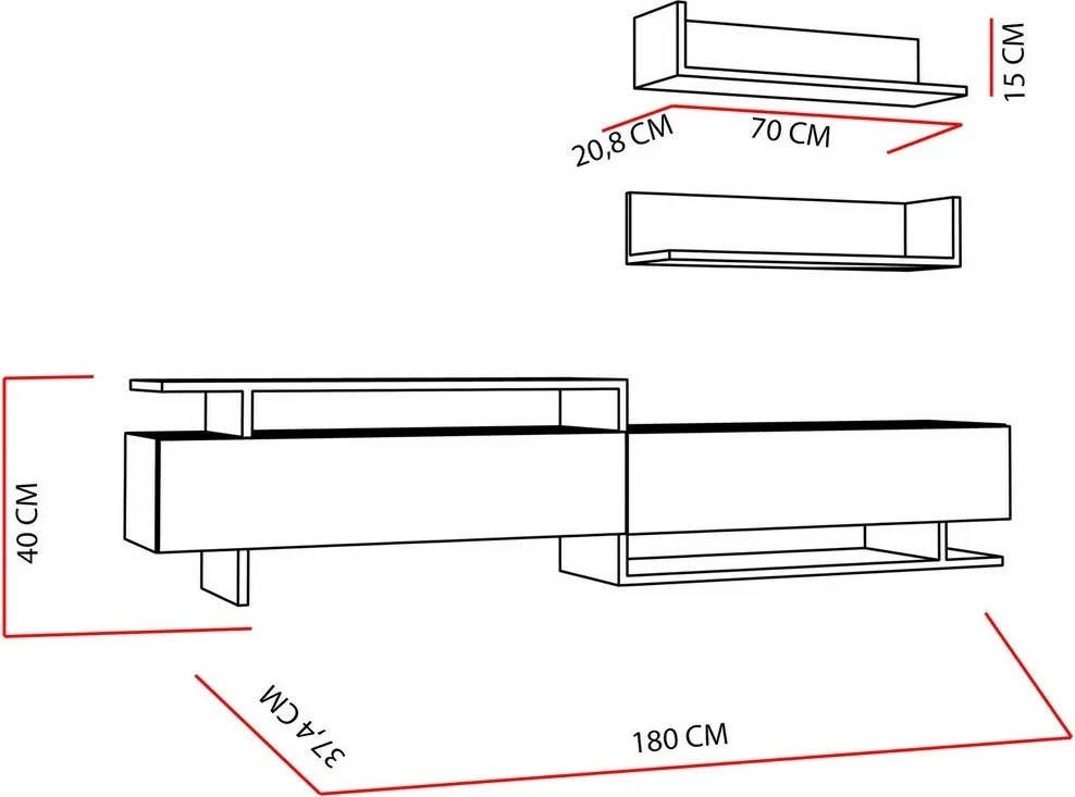 Televizní stolek s poličkami Ayaz White and Teak