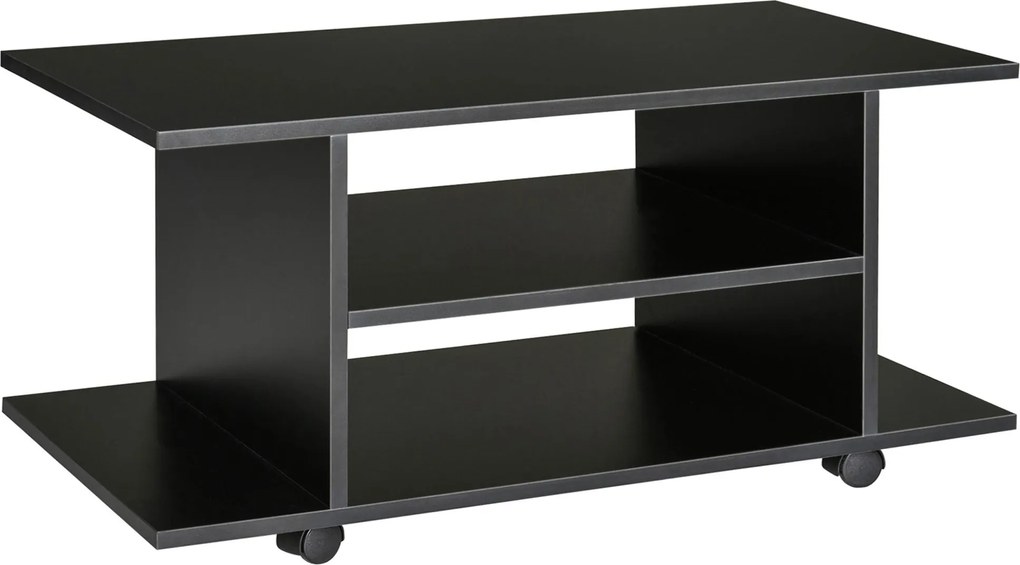 HOMCOM TV stolek, TV jednotka s policemi a uzamykatelnými kolečky, melaminový povrch 80x40x40 cm černá | Aosom