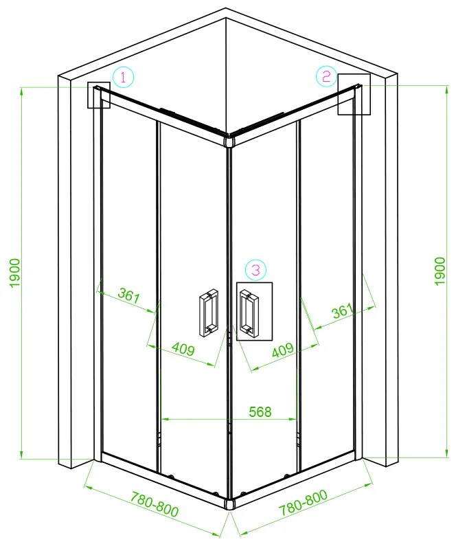 BPS-koupelny Čtvercový sprchový kout HYD-SK30A 80x80 černá/transparent - bez vaničky