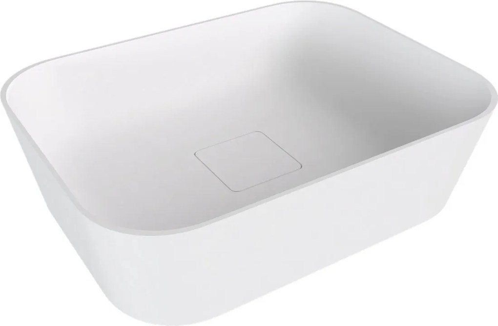 Polysan Banera Square umyvadlo na desku 50 x 63 cm bez otvoru pro baterii bez přepadu litý mramor bílá mat 14596MAT