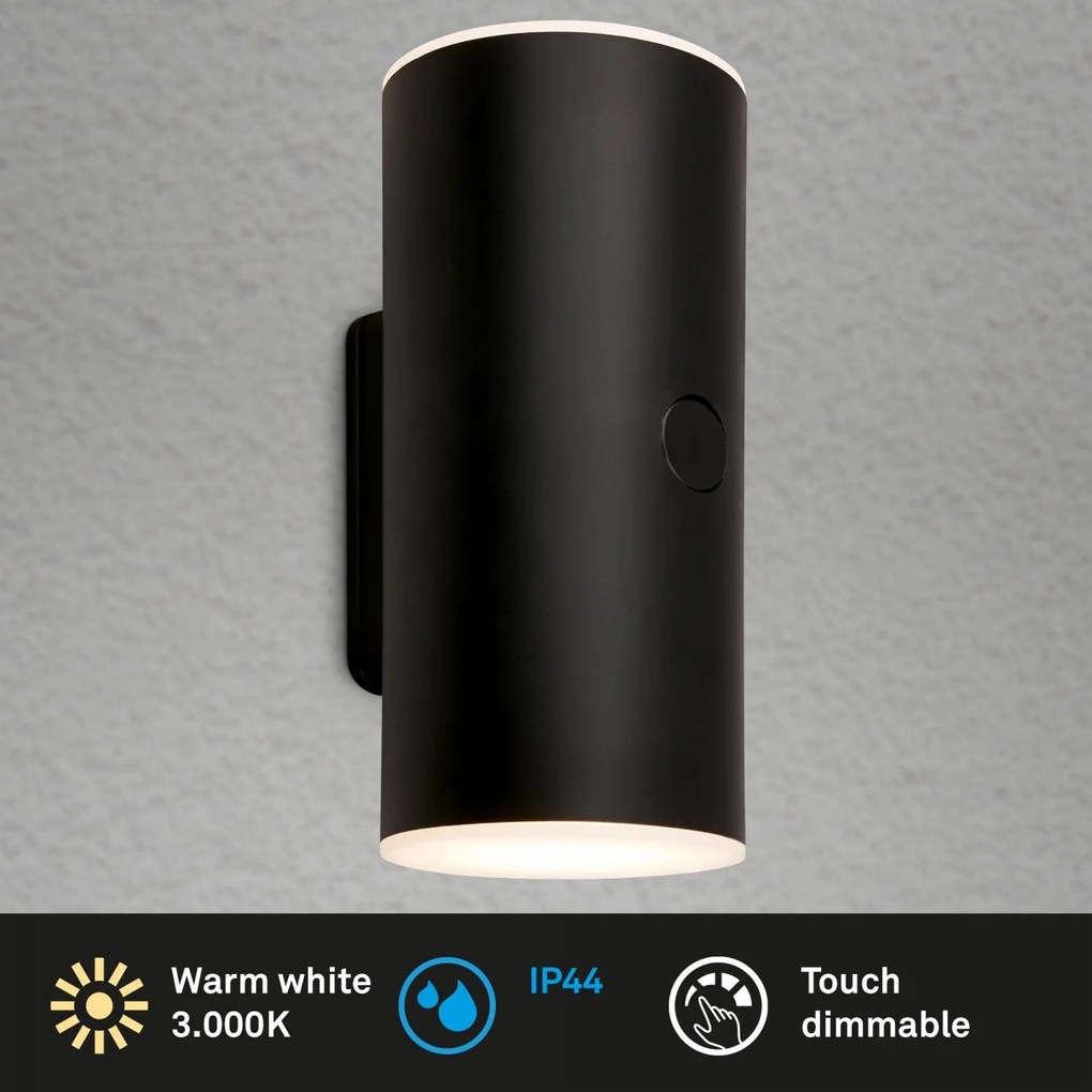 BRI 3786015 Lima LED venkovní nástěnné svítidlo, nabíjecí, 3 krokový dotykový stmívač, časovač, černé - BRILONER