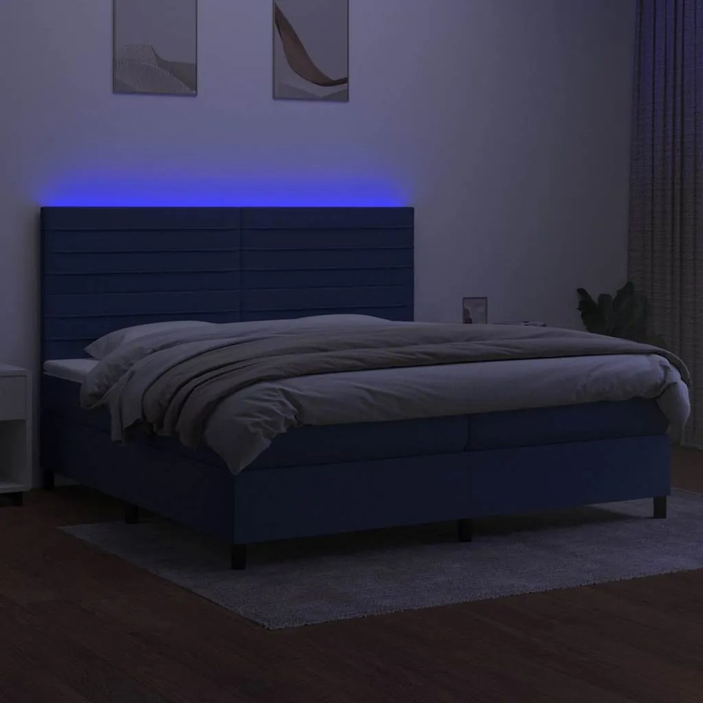 Box spring postel s matrací a LED modrá 200x200 cm textil 3134987