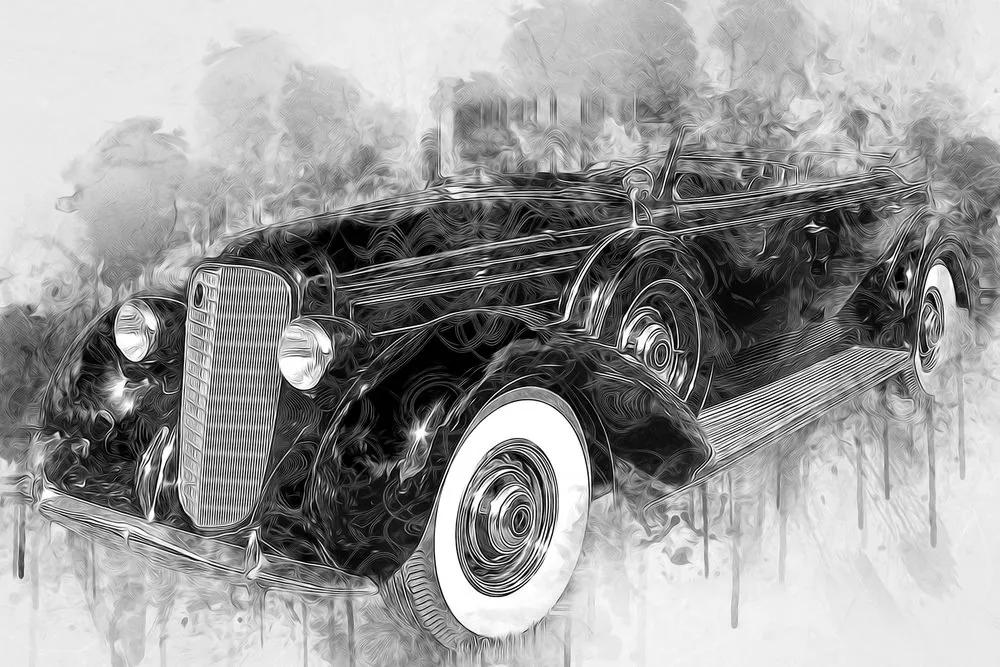 Obraz historické retro auto v černobílém provedení - 120x80 cm
