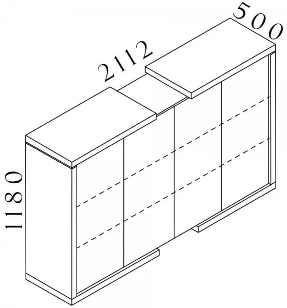 Střední skříň Lineart 211,2 x 50 x 118 cm / Jilm světlý a bílá