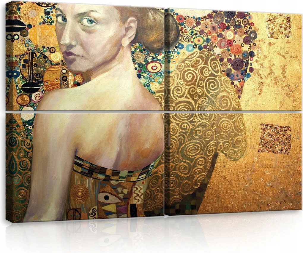 Obraz 120x80 modulární portrét ženy zlatý ornament Klimt elegance