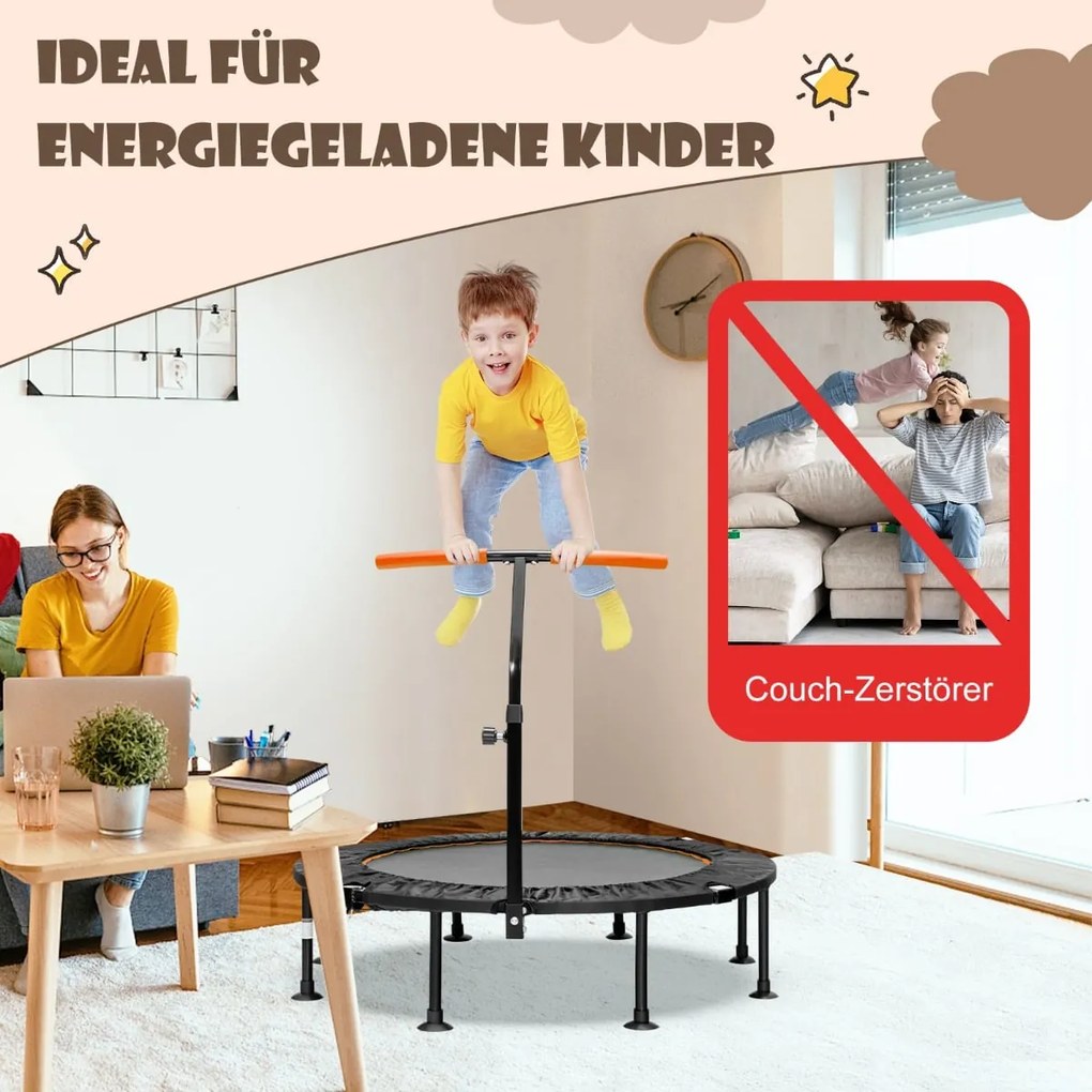 Costway Φ117 cm Skládací mini trampolína s výškově nastavitelným madlem dětská