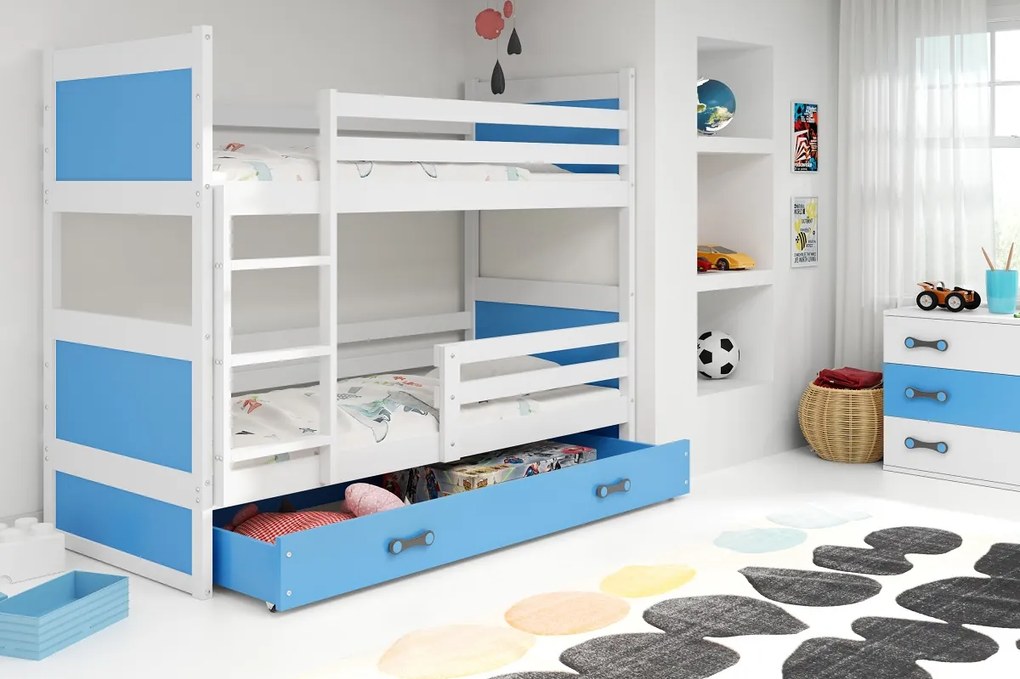 BMS Group Dětská patrová postel s úložným prostorem RICO bílá Velikost postele: 190x80 cm, Barva šuplíku: Grafit