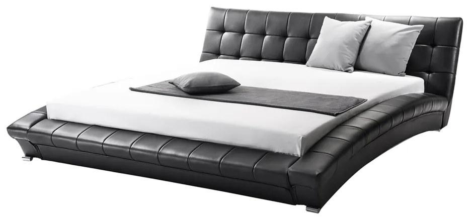 Elegantní černá kožená postel 160x200 cm - LILLE