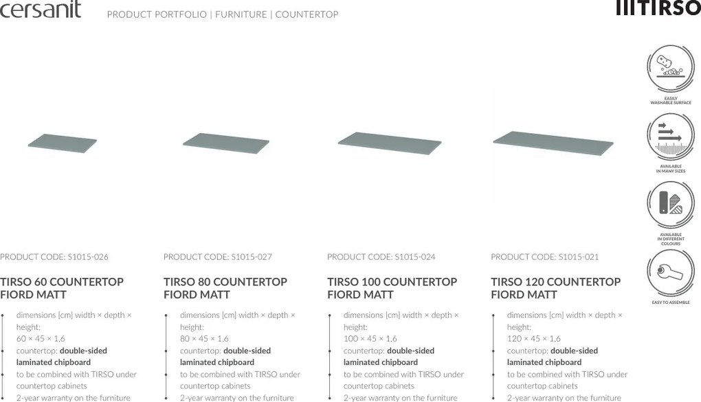 Cersanit Tirso, deska na koupelnovou skříňku 800x450x18 mm, zelená matná, S1015-027