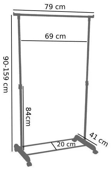 Pojízdný stojan na oděvy Ida - výška 90-159 cm