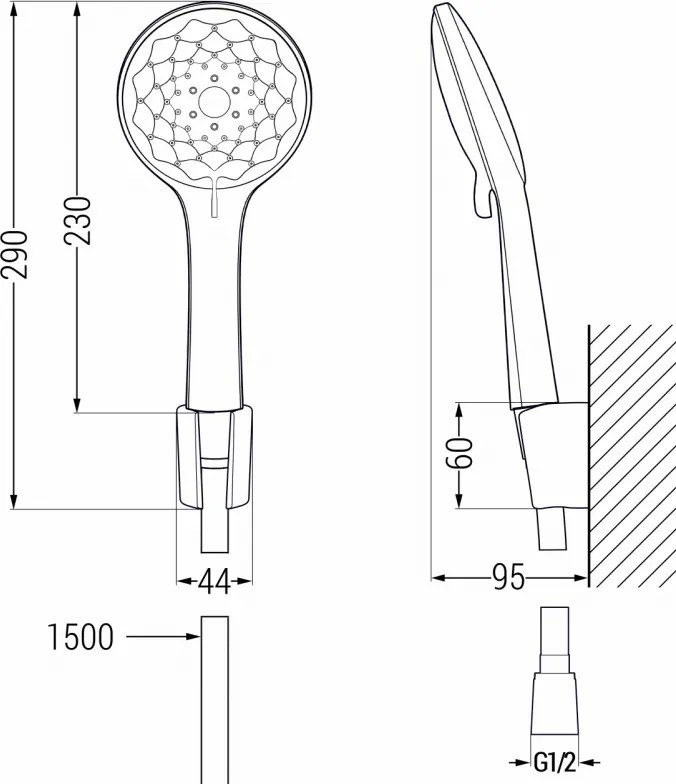 Mexen příslušenství - 1-bodový ruční sprchový set R-74, černá, 785745052-70
