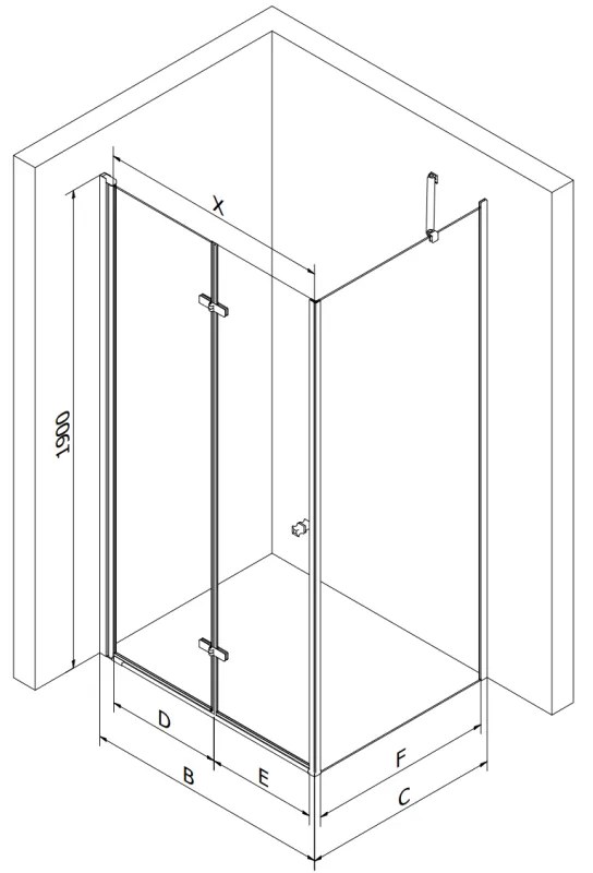 Mexen Lima skládací sprchový kout 90 x 100 cm, Průhledné, Chromovaná + sprchová vanička Flat, Černá - 856-090-100-01-00-4070