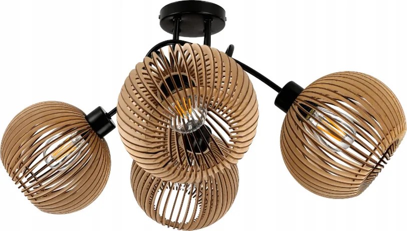 LED LOFT lampa, spiral, dřevěná, 4xe27, do pokoje, dekorativní dřevěný lustr