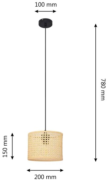Lustr na lanku ALBA 1xE27/15W/230V pr. 20 cm ratan/černá