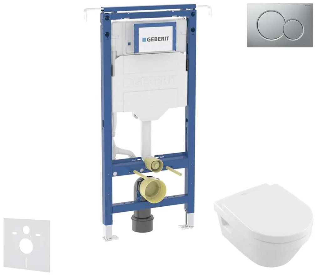 Geberit Duofix - Set předstěnové instalace, klozetu a sedátka Villeroy Boch, tlačítka Sigma01, DirectFlush, SoftClose, CeramicPlus, matný chrom SANI11CK2109