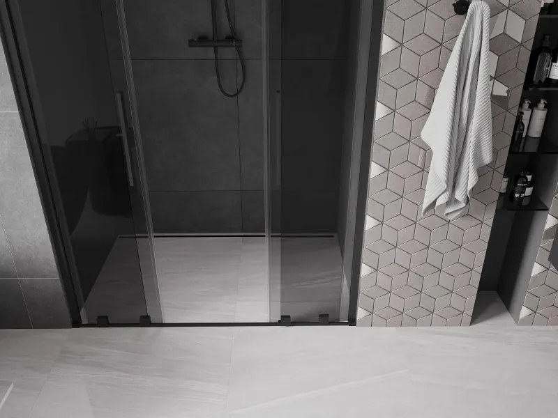 Mexen Velar L Duo, posuvné sprchové dveře do otvoru 150 cm, 8mm šedé sklo, černá matná, 871-150-003-42-70