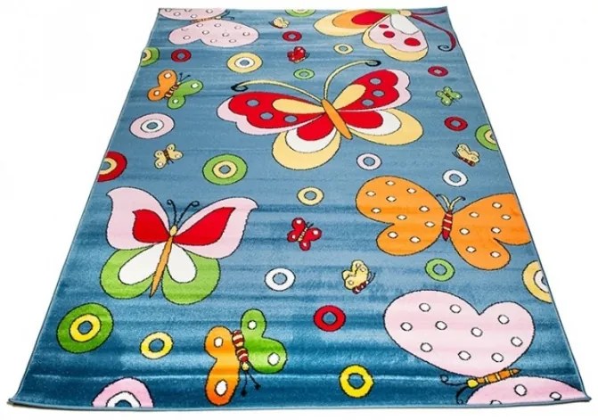 Kusový koberec dětský J0150 - Motýli - modrá - 300x400 cm