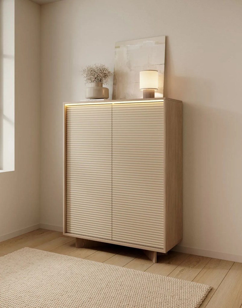 Vysoká komoda Semi A LED cappuccino bolivar přírodní