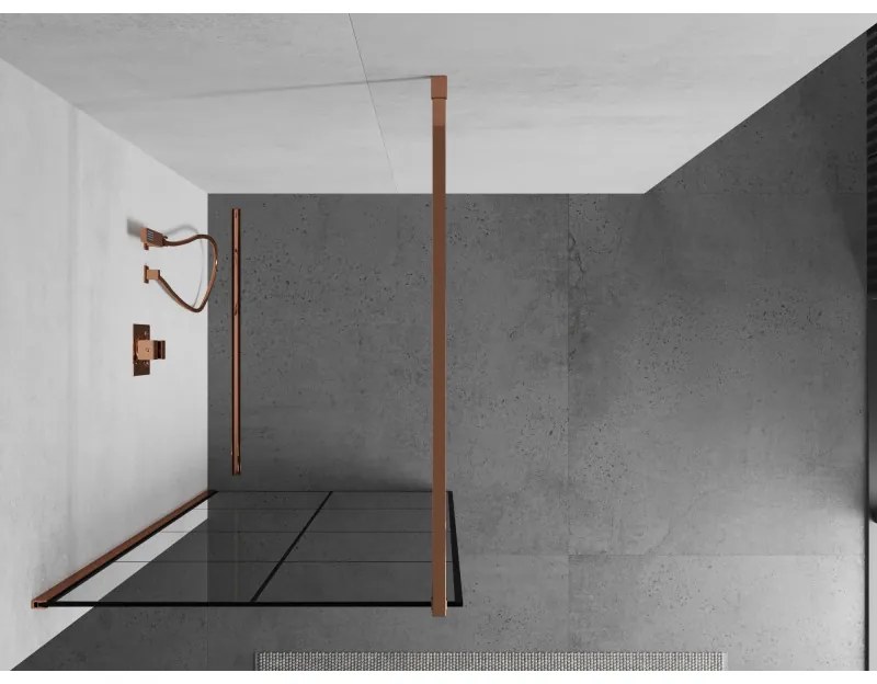 Mexen Kioto sprchová zástěna 70x200 cm 8 mm, profil růžové zlato, sklo černý vzor 1, 800-070-101-60-77