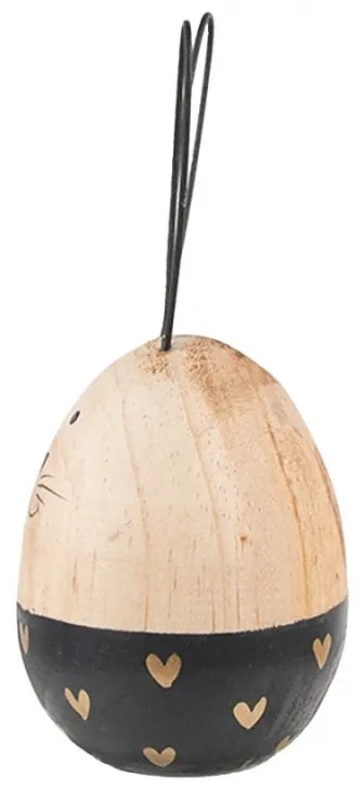 Dřevěná černo-hnědá oválná dekorace králíčka ve tvaru vajíčka – 6x14 cm