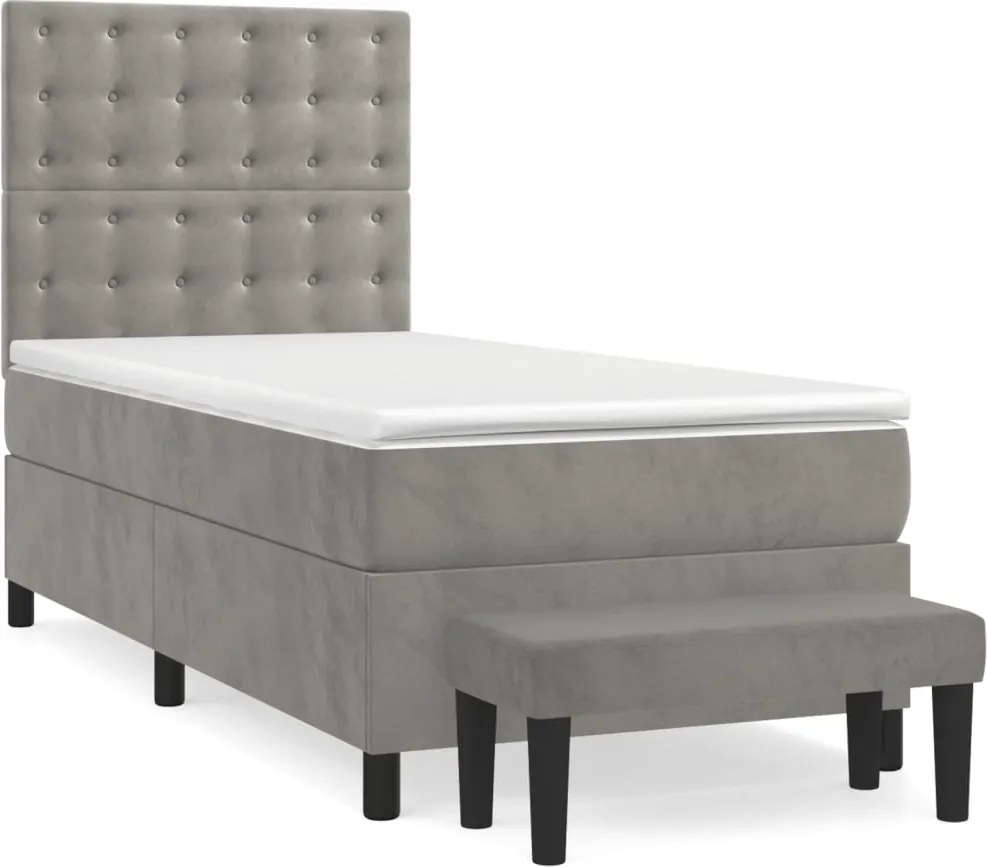 Box spring postel s matrací světle šedá 100x200 cm samet 3138067
