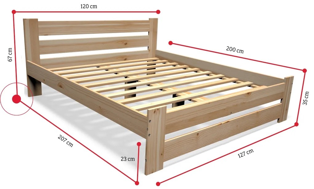 Expedo Postel z masivu STUDY + rošt ZDARMA + pěnová matrace DE LUX 14 cm + rošt ZDARMA, 120x200cm, přírodní/nelak