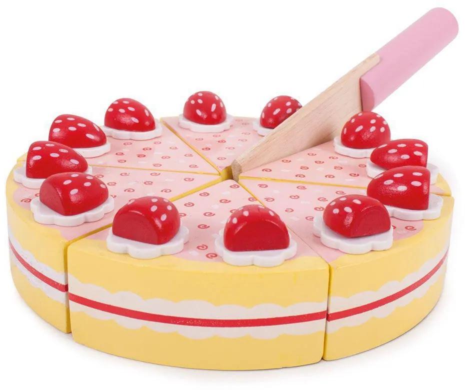Bigjigs Toys Dřevěný krájecí dort s jahodami