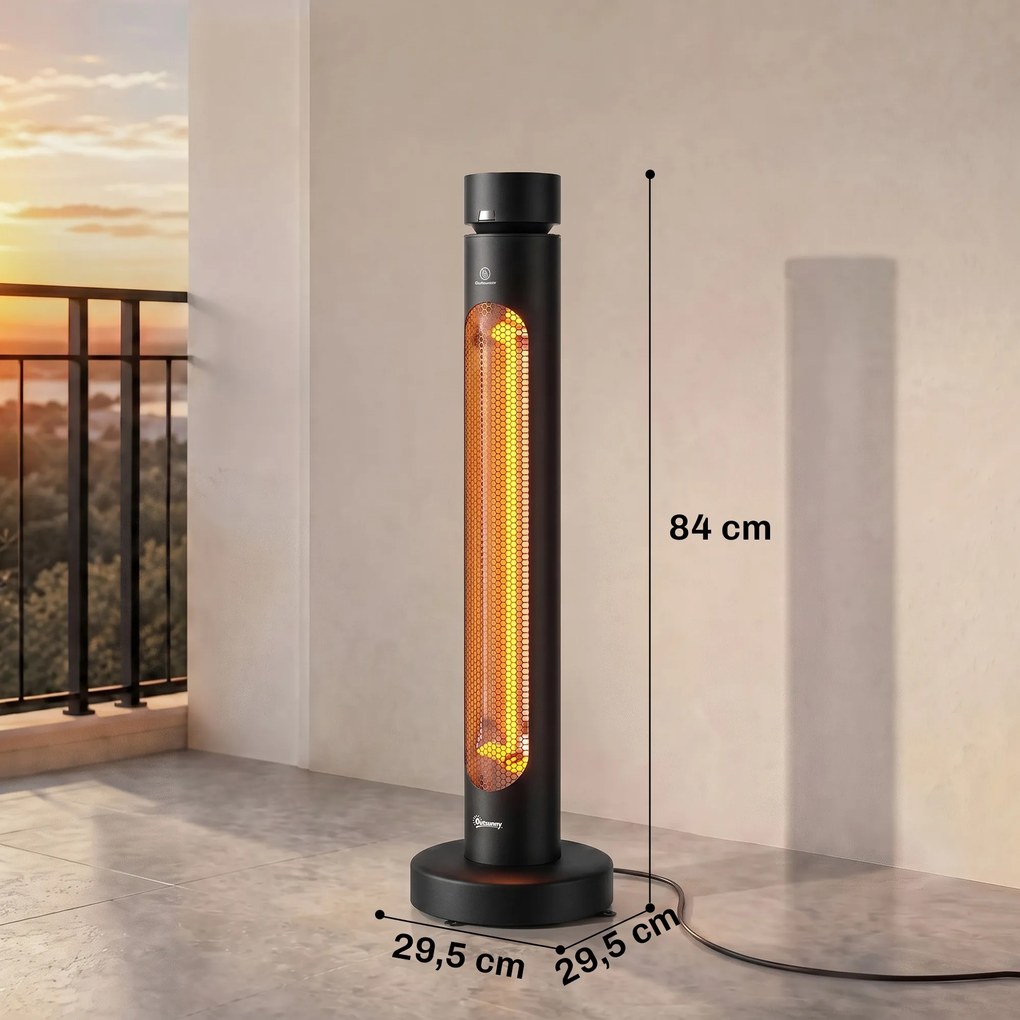Outsunny Infračervený topný těleso 2000W z uhlíkových vláken, oscilující stojací topení s dálkovým ovládáním, 8 úrovní topení, ochranný kryt