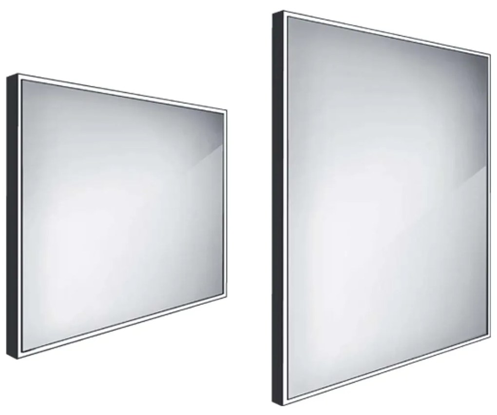 Nimco Zrcadla - Zrcadlo s LED osvětlením, 80x70 cm, hliník/černá ZPC 13003-90