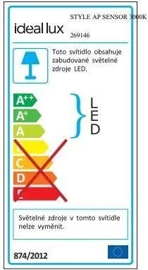 ILUX 269146 LED Venkovní nástěnné svítidlo Ideal Lux STYLE AP SENSOR BIANCO 3000K 269146 9,5W 750lm 3000K IP54 10cm bílé s PIR senzorem - IDEALLUX