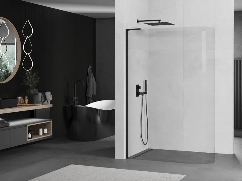 Mexen Kioto-R L zaoblená sprchová stěna Walk-in 100 x 200 cm, transparentní, černá - 800-100-103-70-06