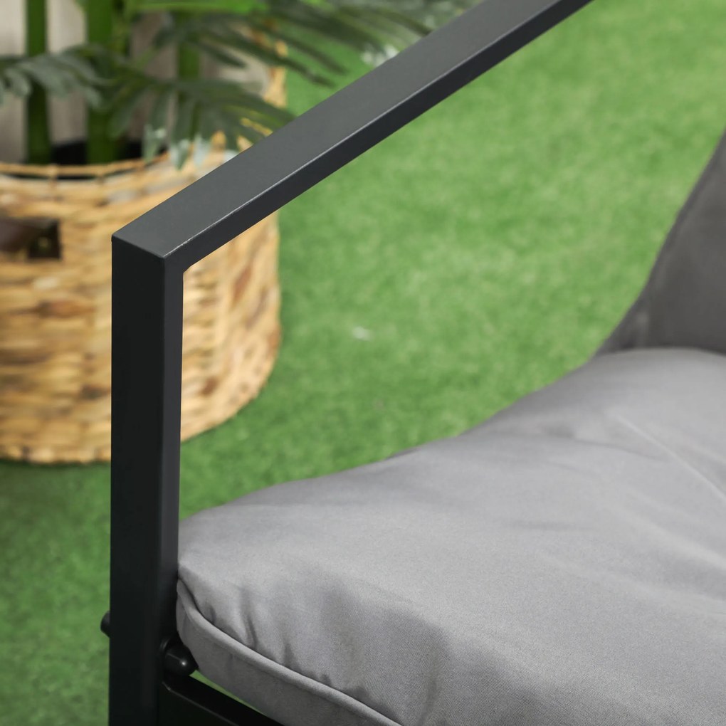 Sada zahradního nábytku Outsunny pro 4 osoby - ocelová a povětrnostním vlivům odolná sada nábytku na balkon s 2-místnou pohovkou, křeslem a skleněným…