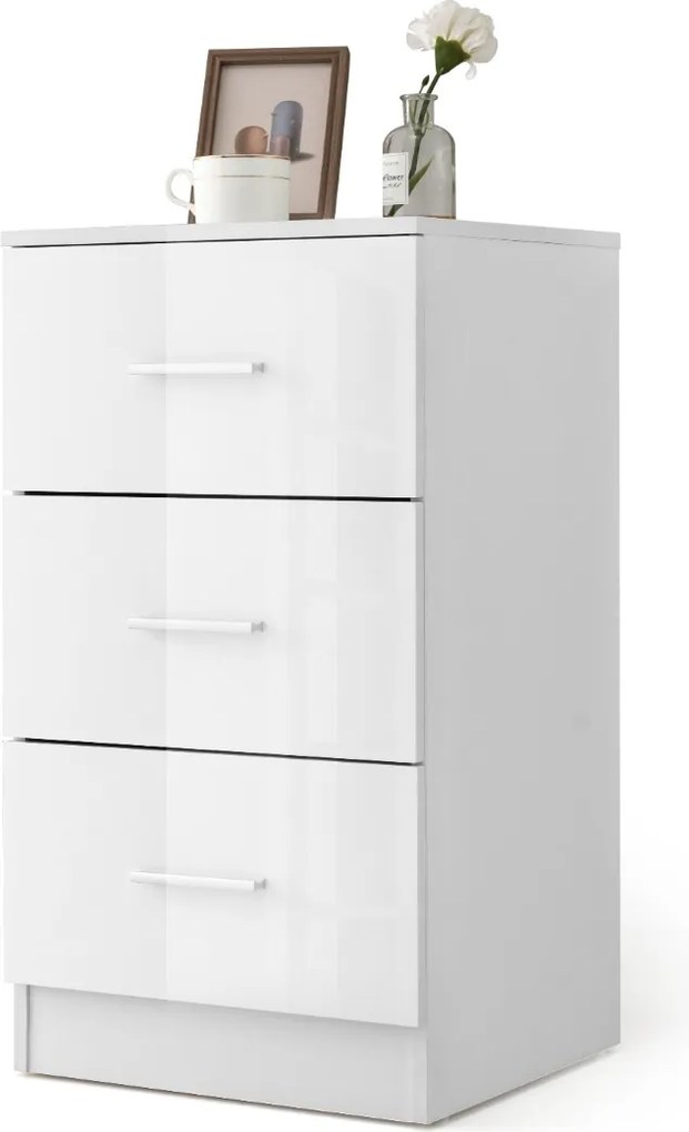 Costway Noční stolek se 3 zásuvkami s vysokým leskem – 37,1 × 34,2 × 66,5 cm