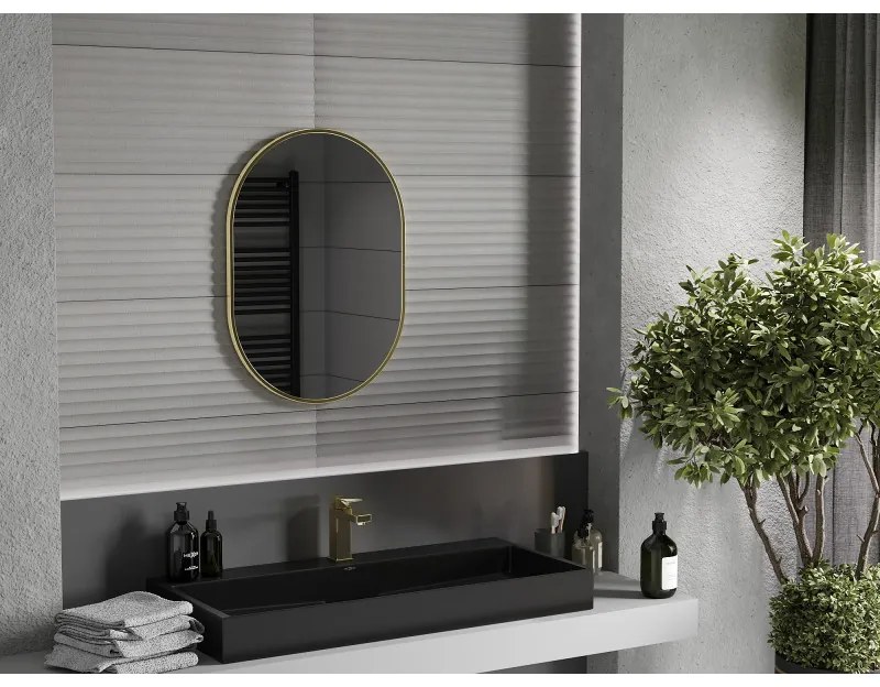 Mexen Loft, oválné koupelnové zrcadlo 70 x 50 cm, barva rámu zlatá lesklá, 9851-070-050-000-50