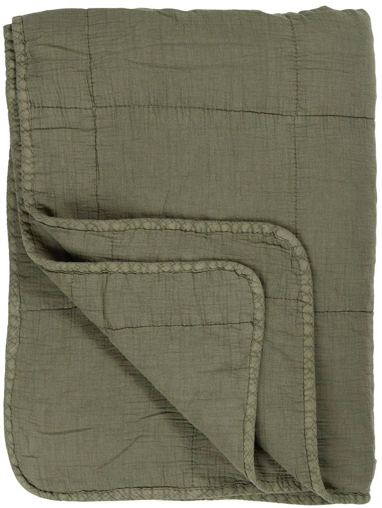 IB LAURSEN Prošívaný přehoz Vintage Olive 130x180, zelená barva, textil
