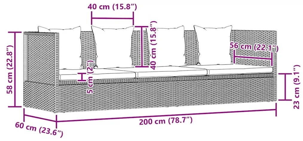 vidaXL Marketos Zahradní postel s poduškou a polštáři polyratan černá
