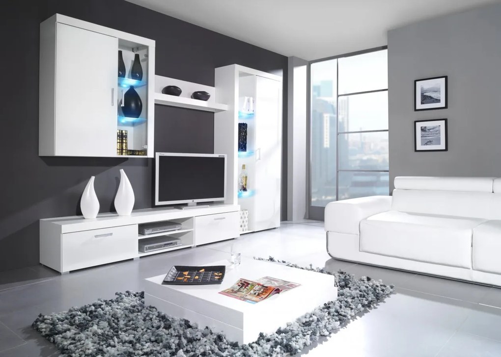 Moderní obývací stěna Speciale, bílá/bílý lesk
