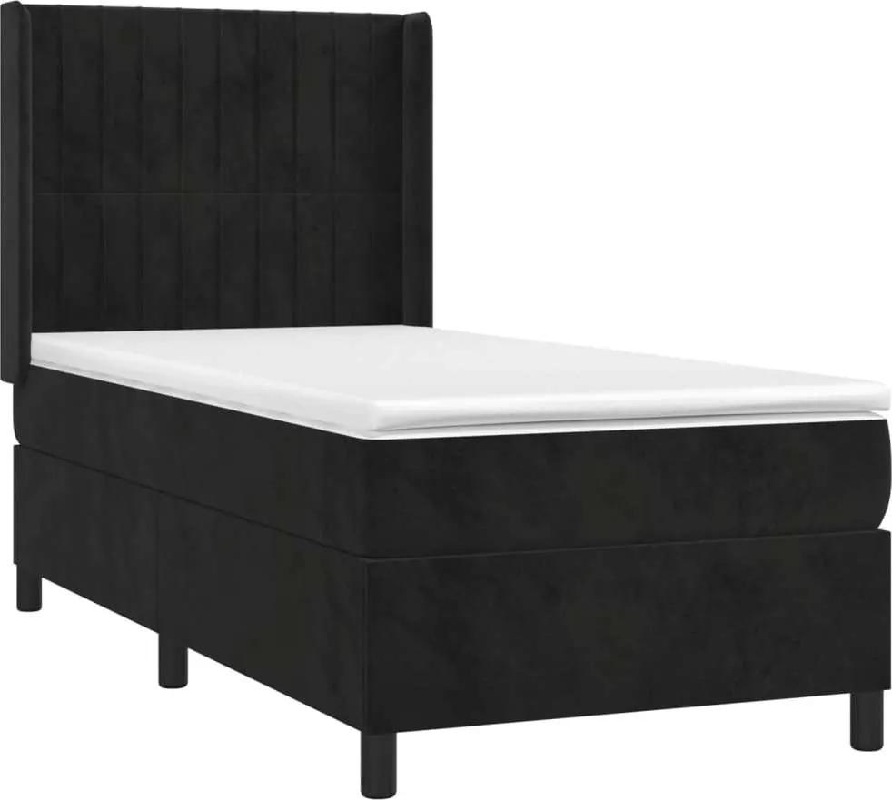 vidaXL Box spring postel s matrací a LED 100x200 cm samet [3139669] Barva: Černá