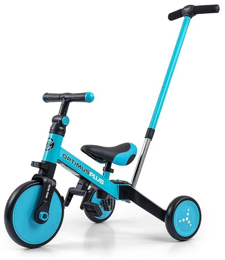 Dětská tříkolka 4v1 Milly Mally Optimus Plus s vodící tyčí blue Modrá