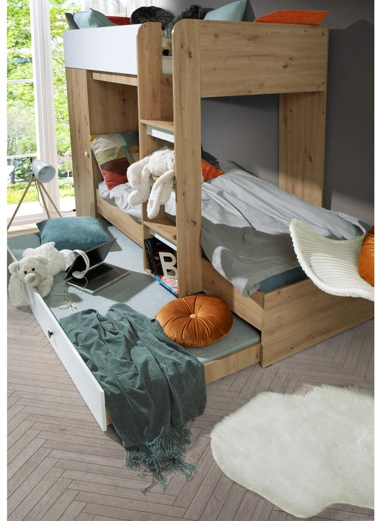 Dětská kombinovaná postel 90 cm Sami 2 (dub artisan + matná bílá + černá madla). 1085815