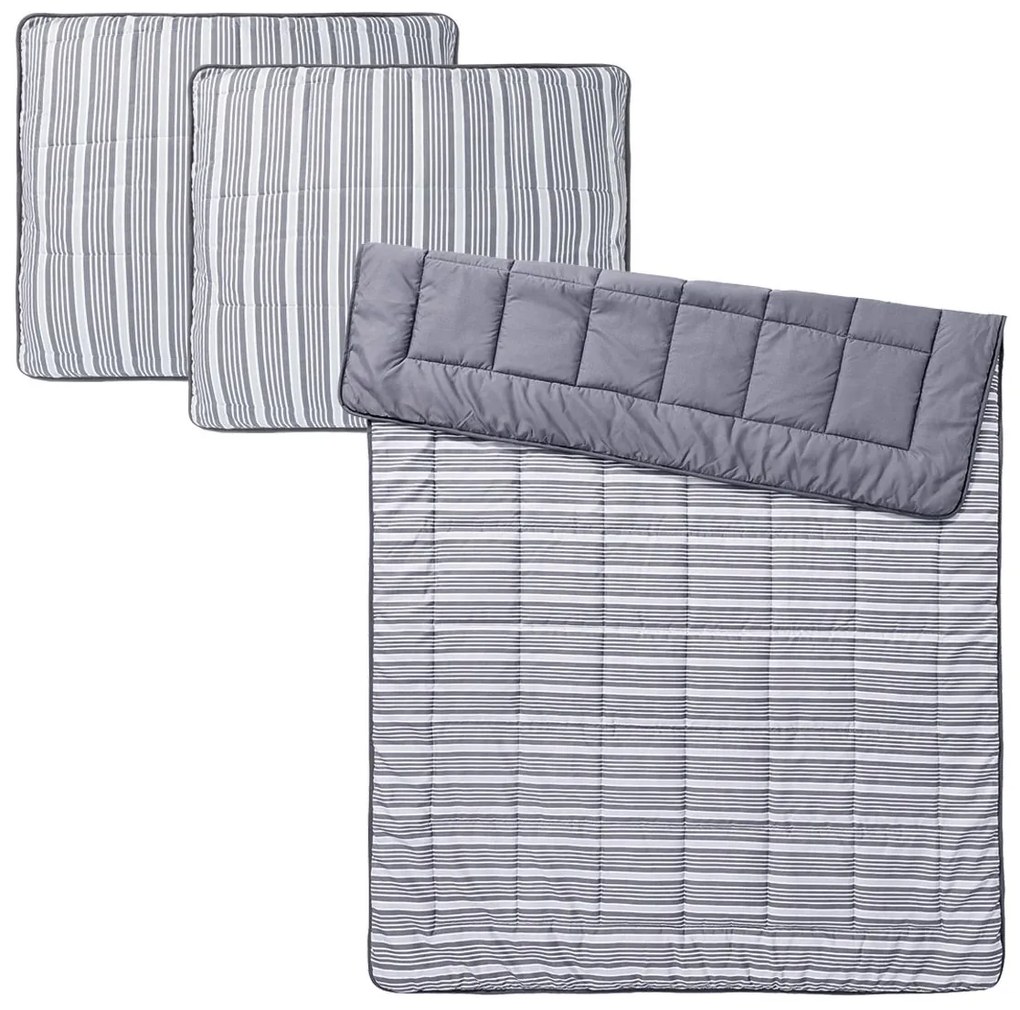 MERADISO® Oboustranný polštář a přikrývka, 200 x 2 (pruhy/šedá), - 4056232495738