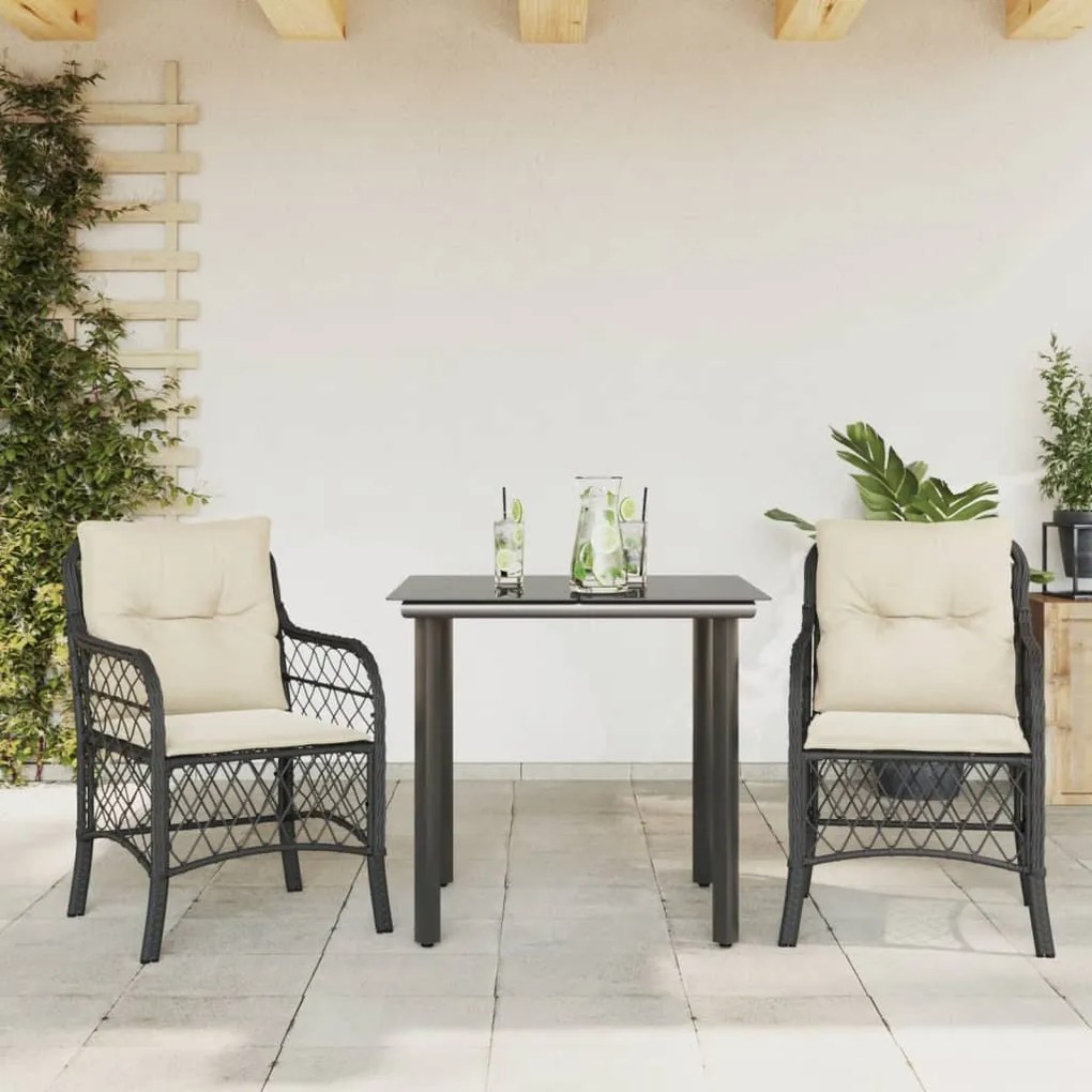 3dílný bistro set s poduškami černý polyratan 3212089