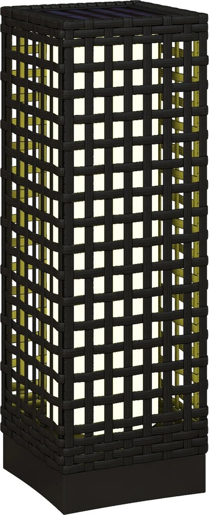 Outsunny solární světlo ratanový design 15,5x15,5x46cm vodotěsné se světelným senzorem automatická zahradní LED lampa černá pro terasu a zahradu | Ao…