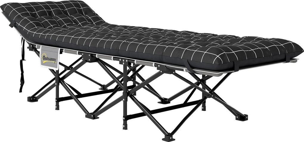 Skládací kempinková postel Outsunny s matrací a taškou 190 x 67 x 37 cm, hostinská postel do 150 kg, kempinková postel pro dospělé, černá | Aosom