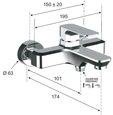 Sapho Spy Nástěnná vanová baterie, černá matná PY10/15