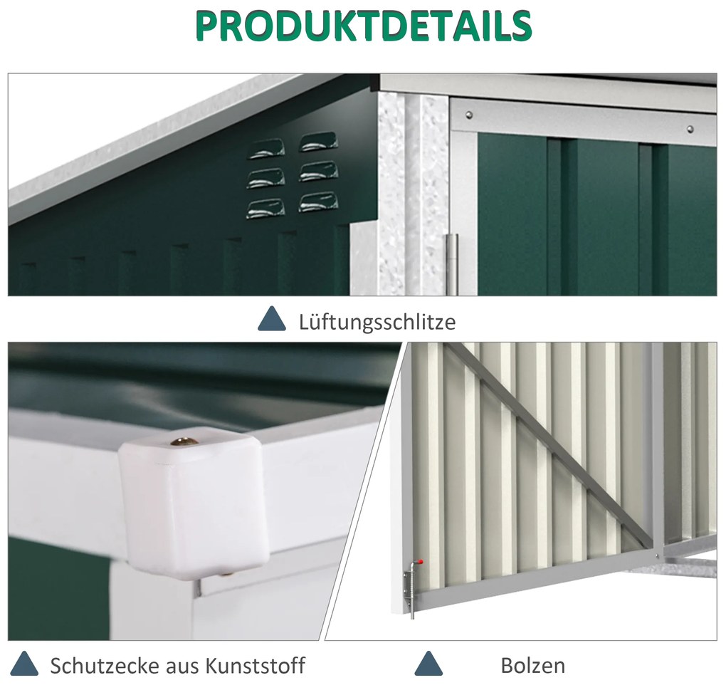 Outsunny box na odpadky Uzamykatelný box na 2 odpadkové koše z oceli v zelené barvě 178,5x104,5x128,5/113 cm ideální pro zahradu a terasu | Aosom.de