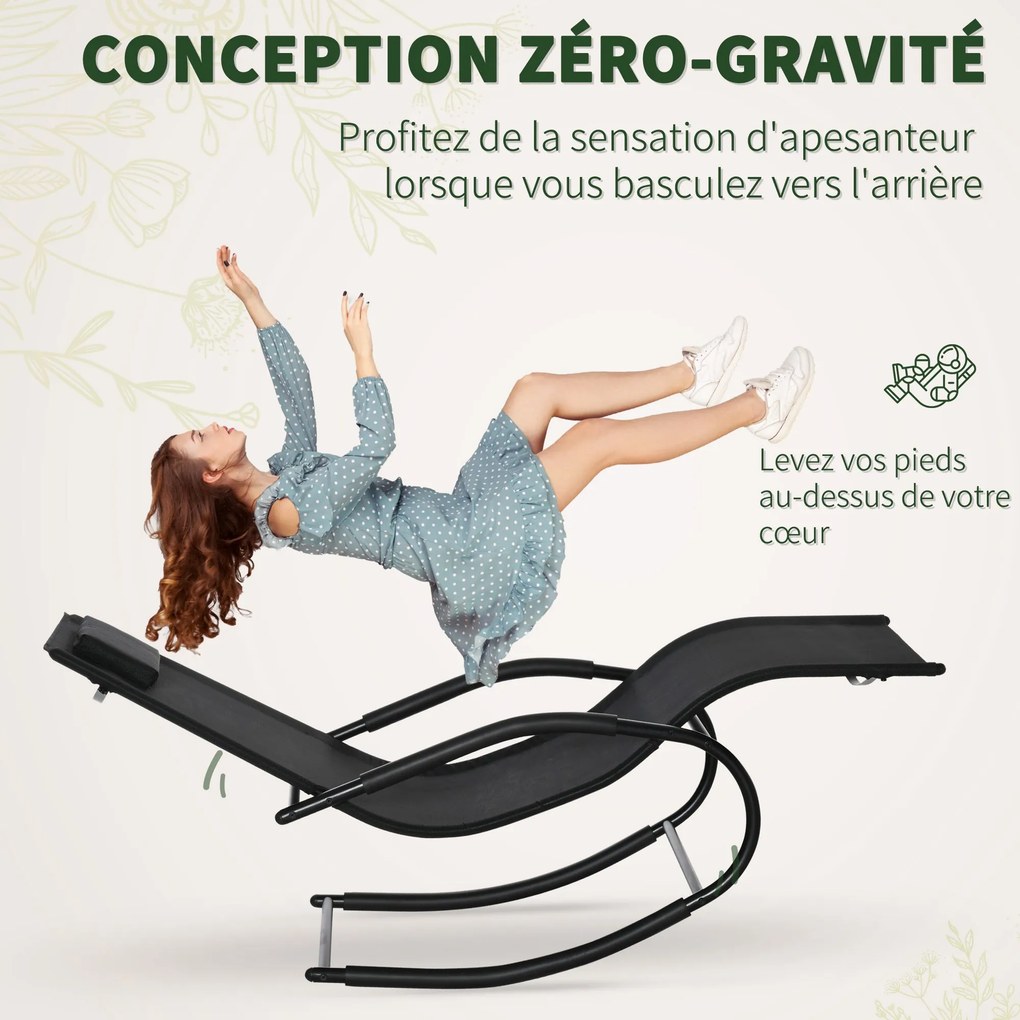 Ergonomická houpací křeslo Outsunny s opěrkou hlavy, pozinkované kovové opěrky, textilene, rozměry 63Š x 160H x 88V cm