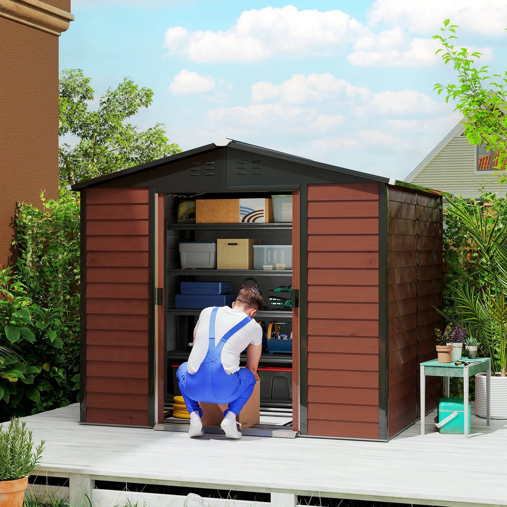 Outsunny Zahradní Kůlna 4,4 m², Zahradní Dům s Pultovou Střechou, Posuvné Dveře, Základna, Snadná Montáž 240 x 206 x 198 cm, Kůlna z Pozinkované Ocel…